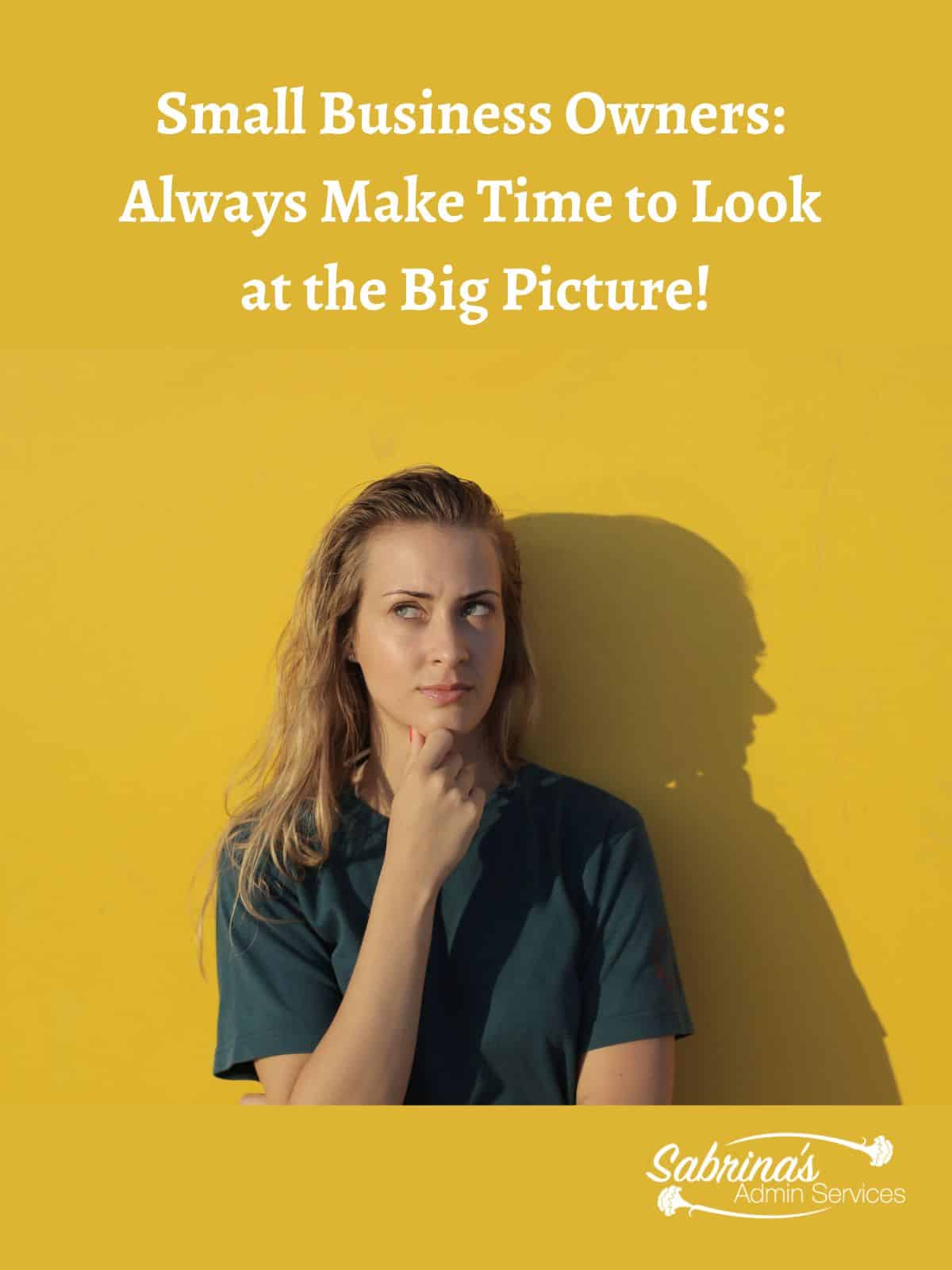 Small Biz Owners - Always Make Time to Look at the Big Picture