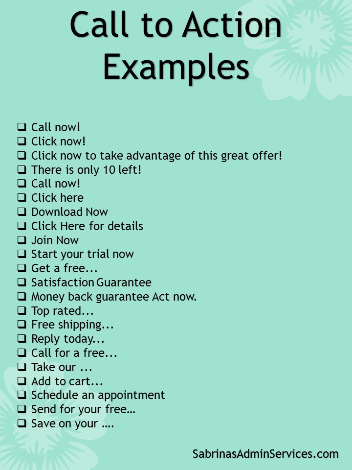 Awesome Call To Action Terms To Enhance Results Sabrinas Admin Services