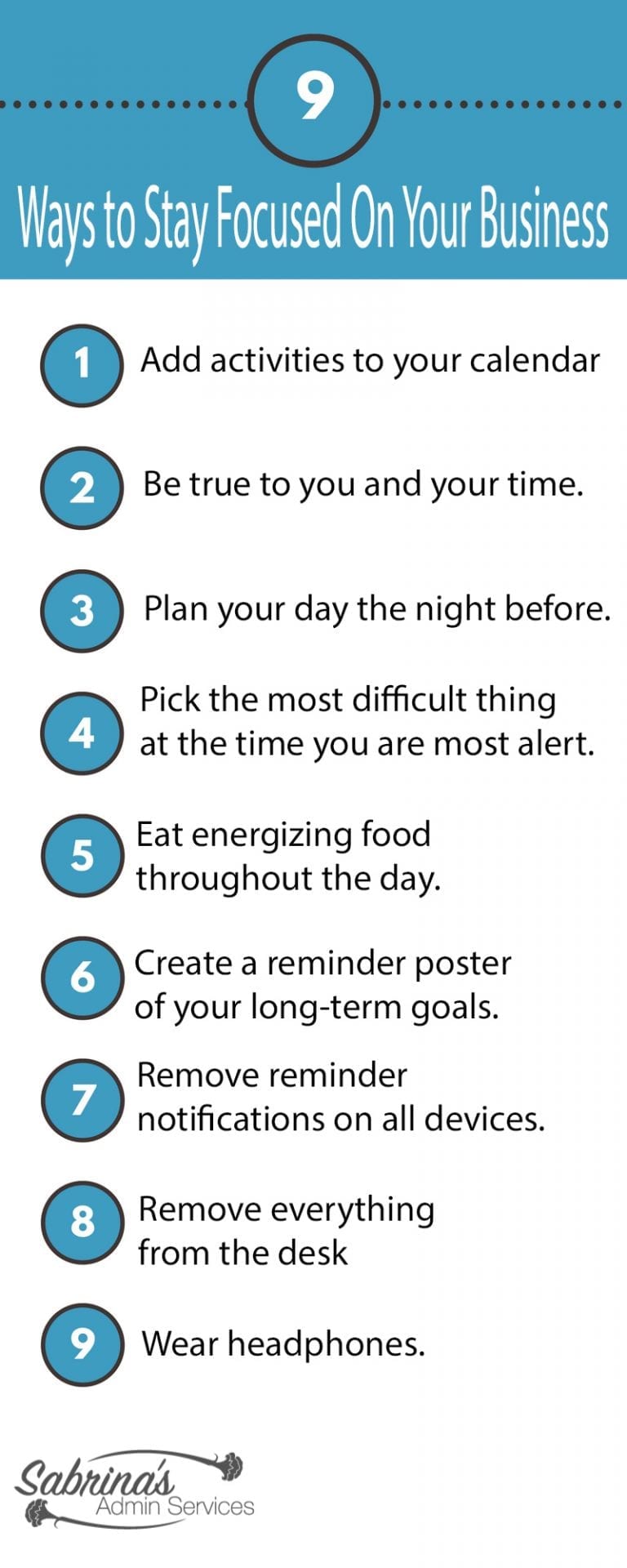 9 Ways to Stay Focused On Your Business - Sabrinas Admin Services