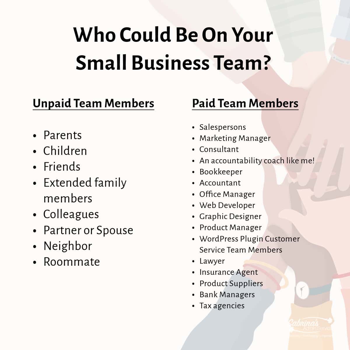 How to Decide Who is On Your Small Business Team - Sabrinas Admin Services